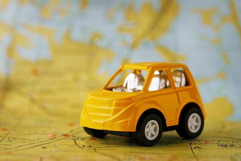 Yellow Children S Car on Map Background Stock Photo - Image of ...