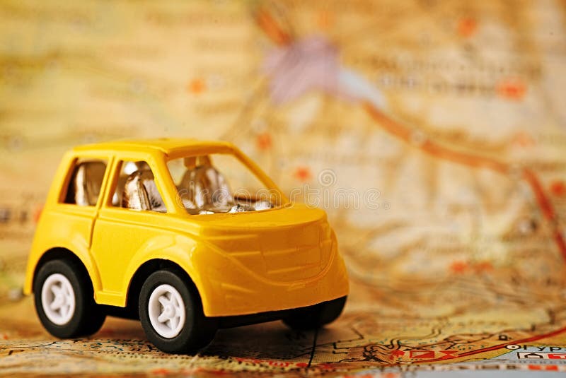 Yellow Children S Car on Map Background Stock Photo - Image of ...