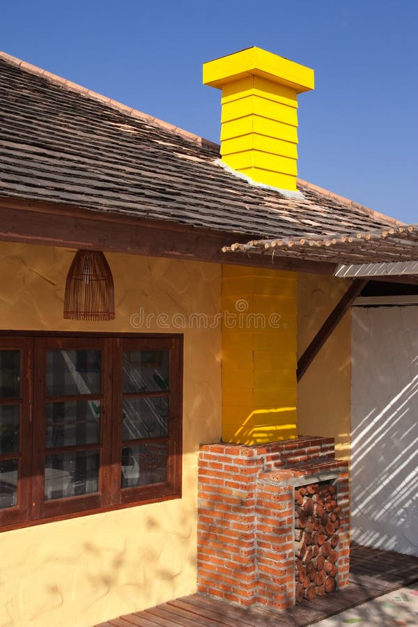 Yellow Chimney and Blue Sky Stock Image - Image of outdoor, building ...