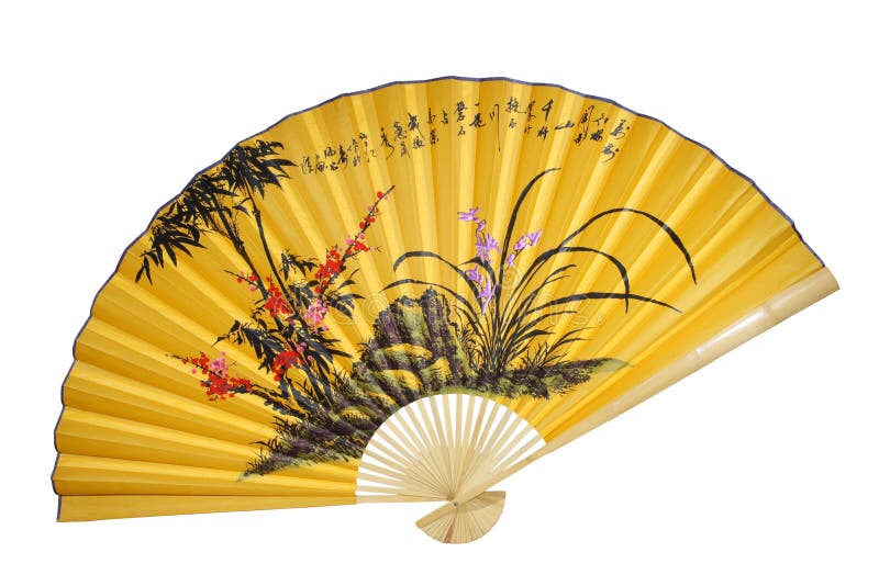 Black Chinese Hand Fan Over White Stock Image - Image of blow, eastern ...