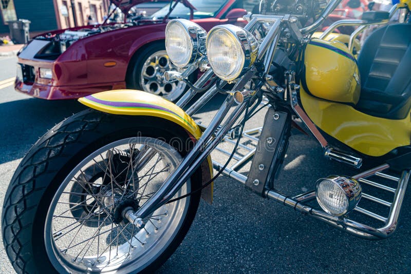 Yellow Chopper Rewaco Trike Headlights Close-up Editorial Stock Image ...