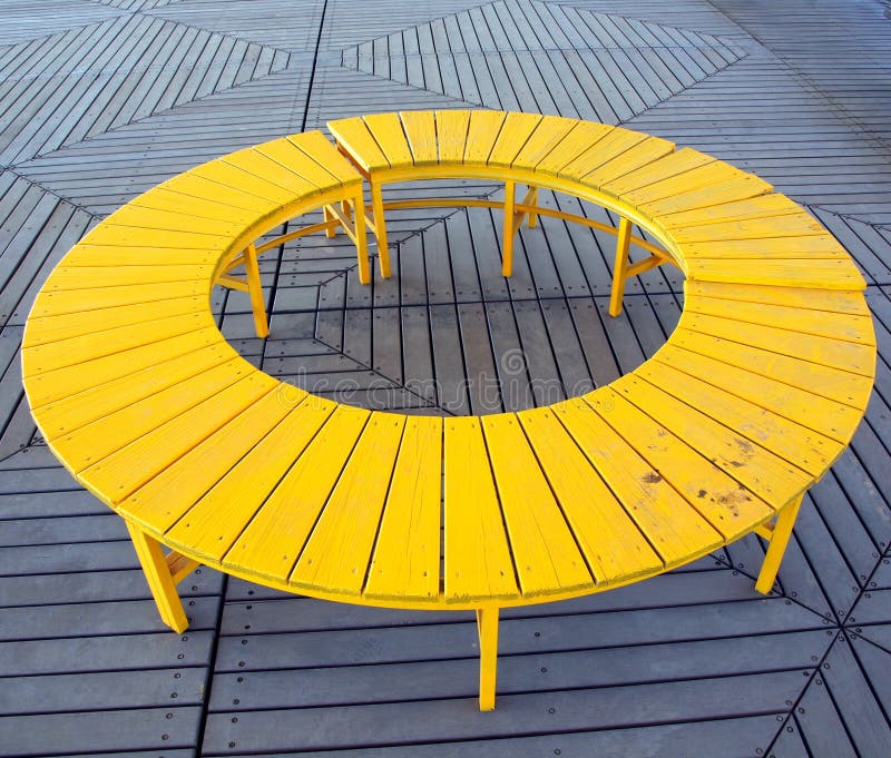 Yellow Circular Bench stock image. Image of wood, lines - 24977065