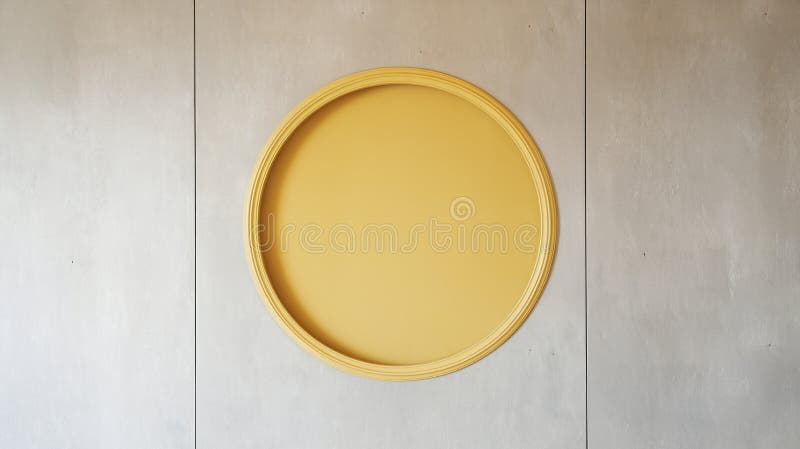 Yellow Circular Frame on Neutral Textured Wall Representing Minimalist ...