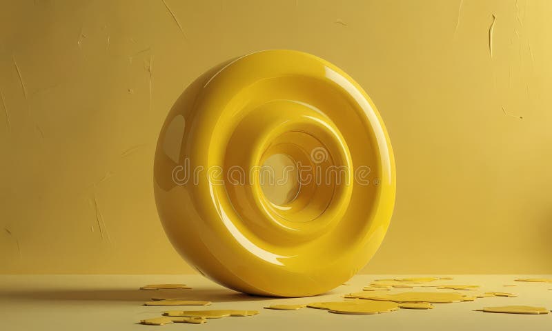 Yellow, Circular Object with Hole in the Center is Positioned on White ...