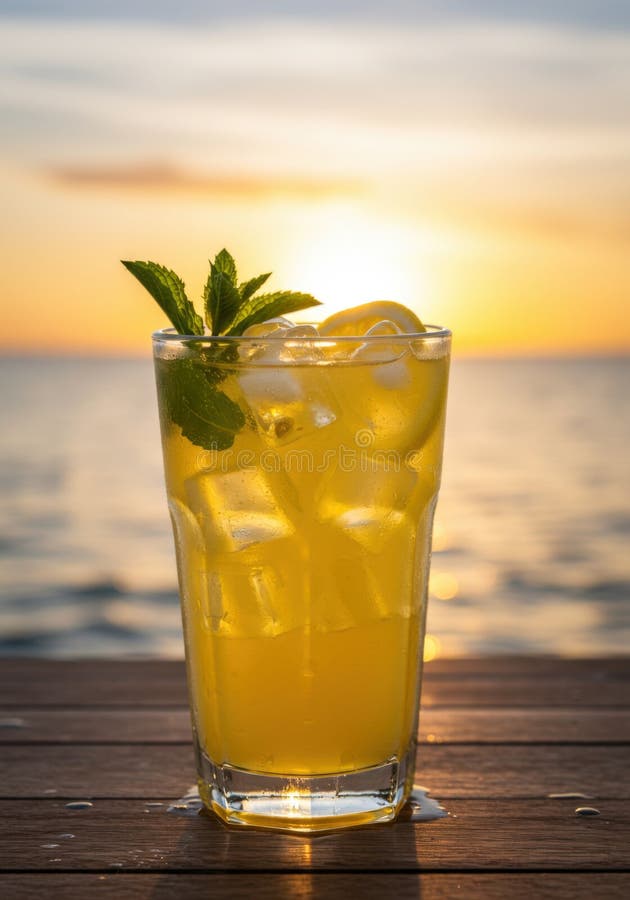 Yellow Citrus Cocktail at Sunset Beach Stock Illustration ...