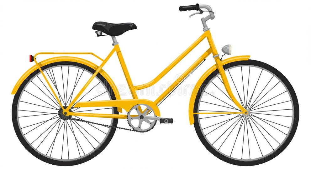 Yellow City Bicycle with a Step-through Frame Design. Features Include ...