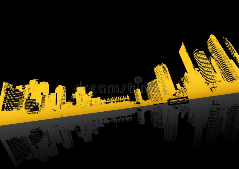 Yellow City with Reflection. Stock Vector - Illustration of gradient ...