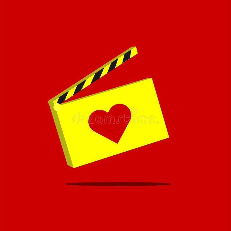 Yellow Clapper Board with Heart Icon on it Stock Vector - Illustration ...