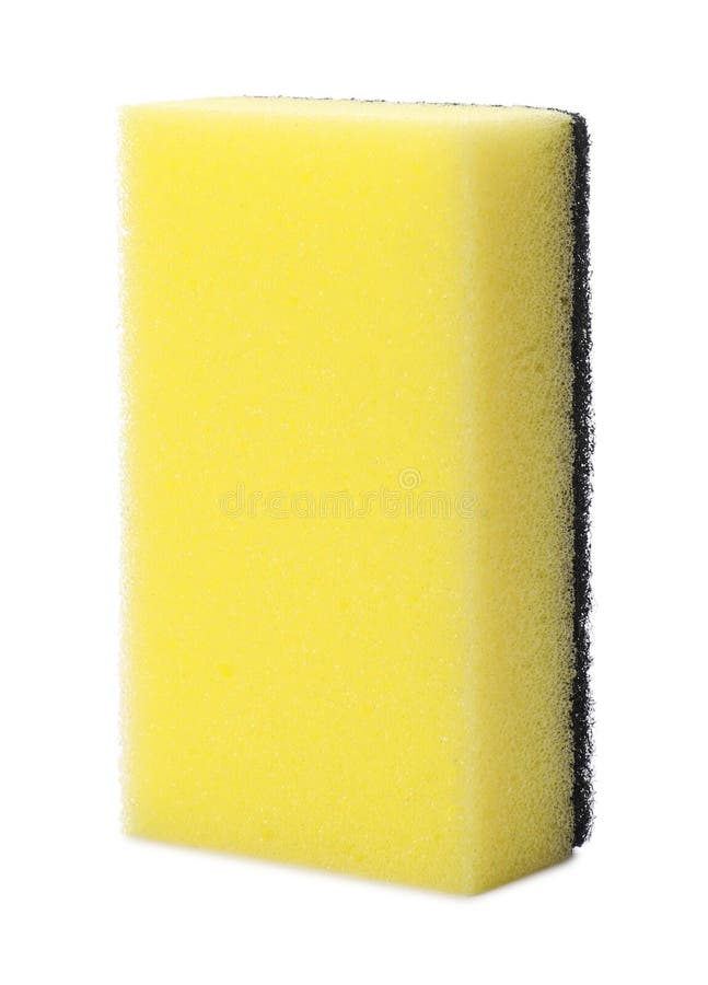 Yellow Cleaning Sponge with Abrasive Black Scourer Isolated on White ...
