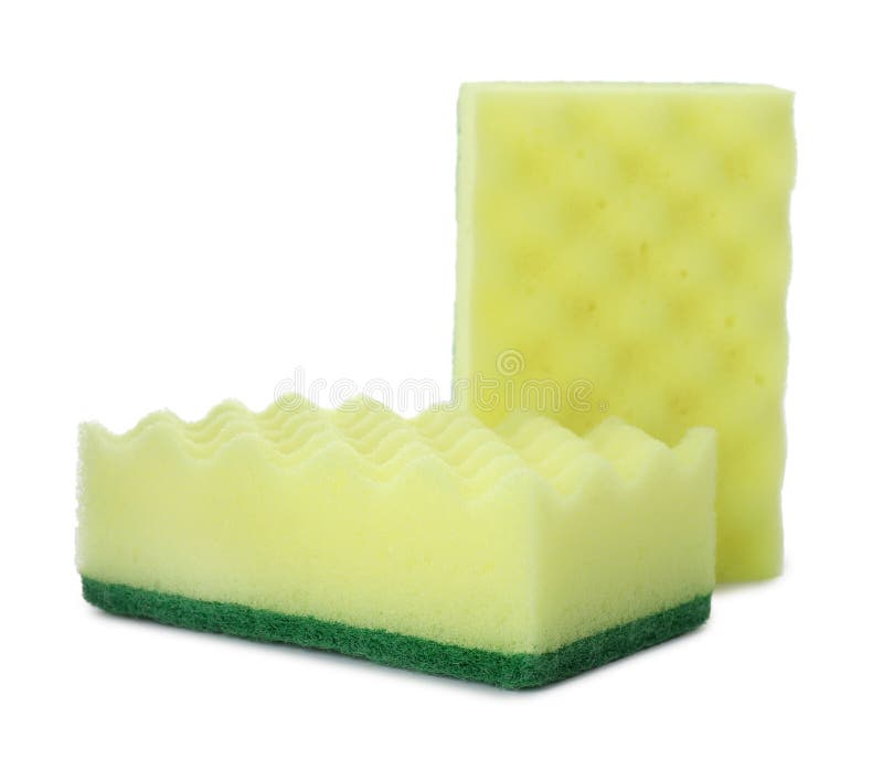 Yellow Cleaning Sponge with Abrasive Green Scourers on White Background ...
