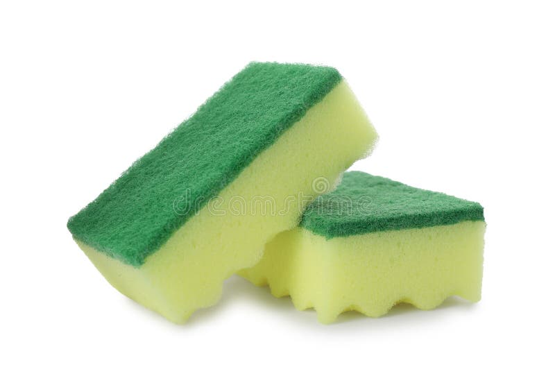 Yellow Cleaning Sponge with Abrasive Green Scourers on White Background ...