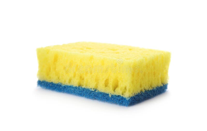 Yellow Cleaning Sponge with Abrasive Light Blue Scourer Isolated on ...