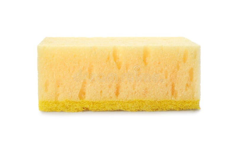Yellow Cleaning Sponge with Abrasive Scourer Isolated on White Stock ...