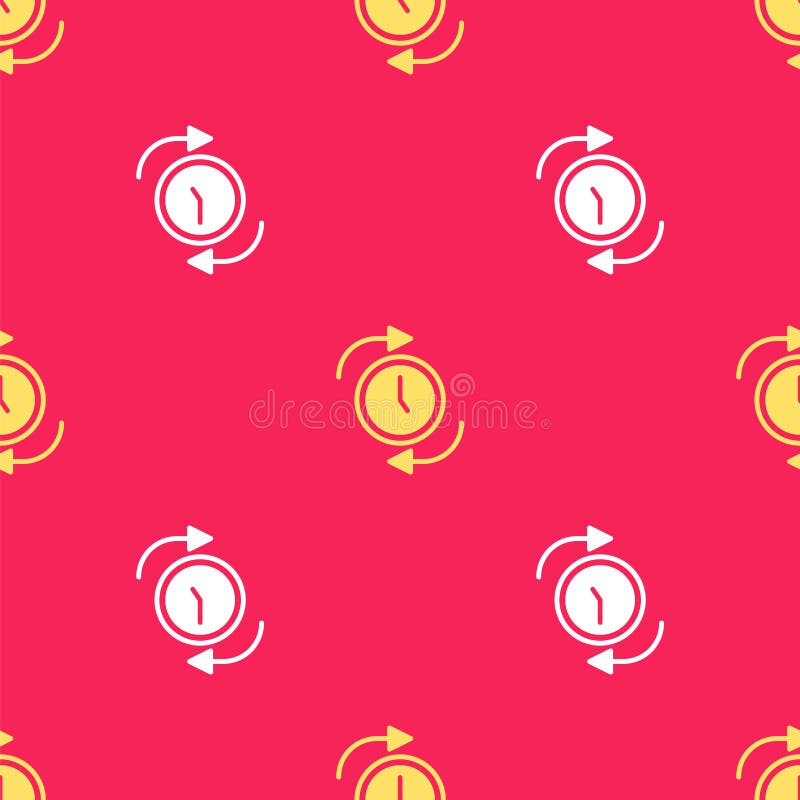 Yellow Clock with Arrow Icon Isolated Seamless Pattern on Red ...