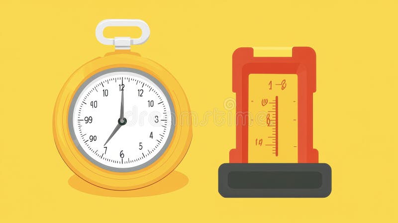 A Yellow Clock and a Red Ruler are Shown Side by Side Stock Image ...