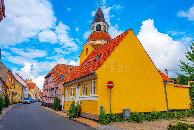 Yellow Clock Tower in Faaborg, Denmark Stock Image - Image of ...