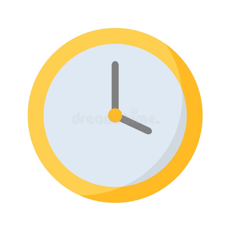 Yellow Clock Vector Illustration in Flat Design Style, Circle Clock ...