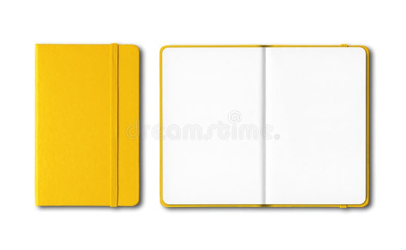 Yellow Closed and Open Notebooks Isolated on White Stock Image - Image ...