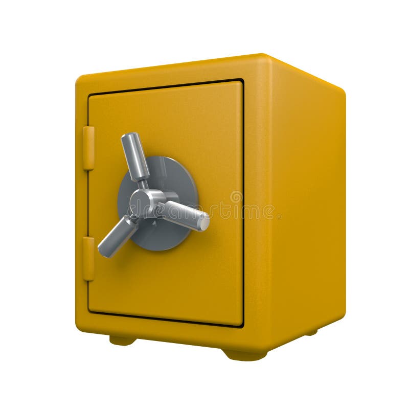 Yellow Closed Safe Box 3D Render. Isolated. Perspective View Stock ...