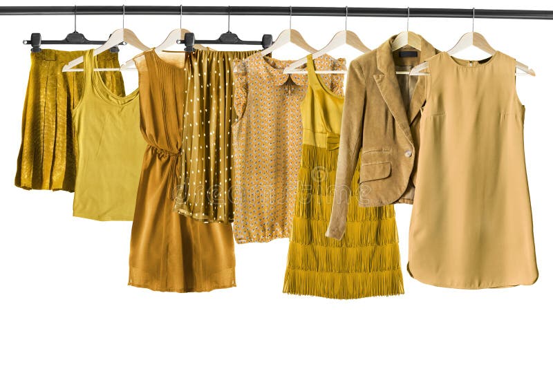 Yellow Clothes on Clothes Racks Stock Photo - Image of coat, color ...