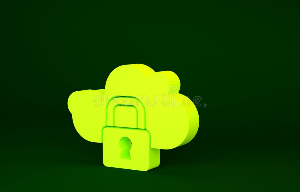 Yellow Cloud Computing Lock Icon Isolated on Green Background. Security ...