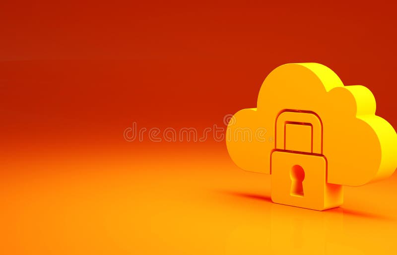 Yellow Cloud Computing Lock Icon Isolated on Orange Background. Security, Safety, Protection ...