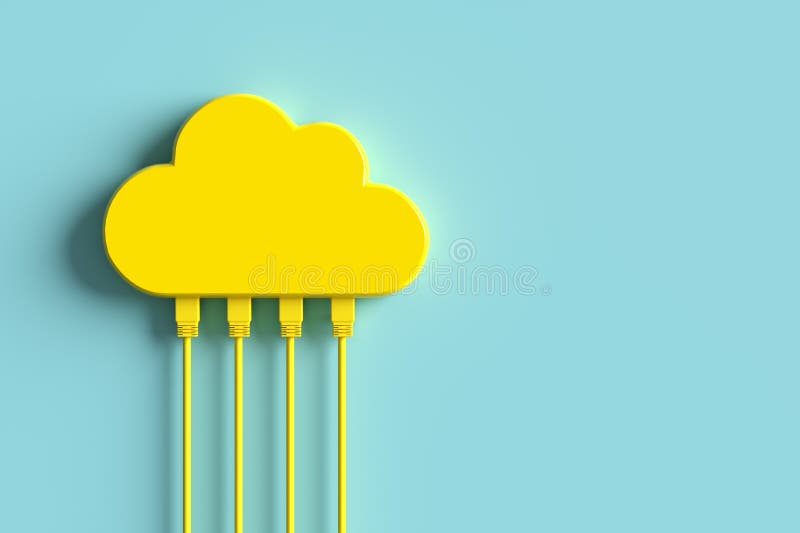 Yellow Cloud Computing with Network Cables Hanging on Light Blue ...