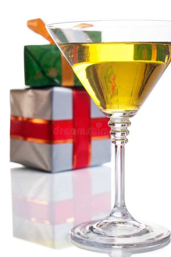 Yellow Cocktail with Gift Boxes Stock Image - Image of beverage, food ...
