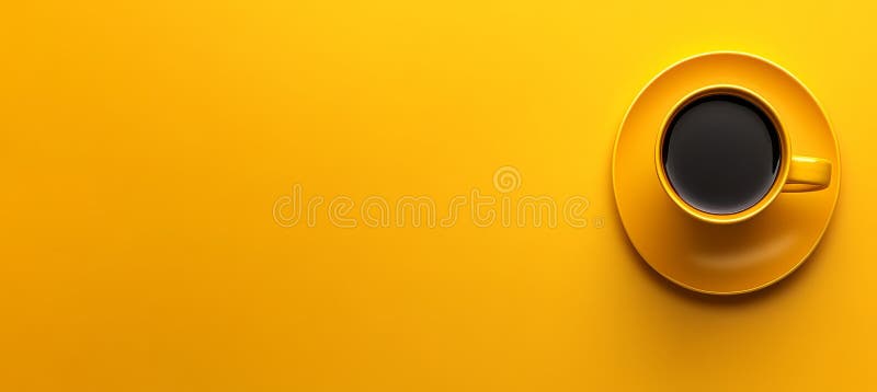Yellow Coffee Cup with Black Coffee on a Yellow Background Minimalist Flat Lay Design, Top View ...