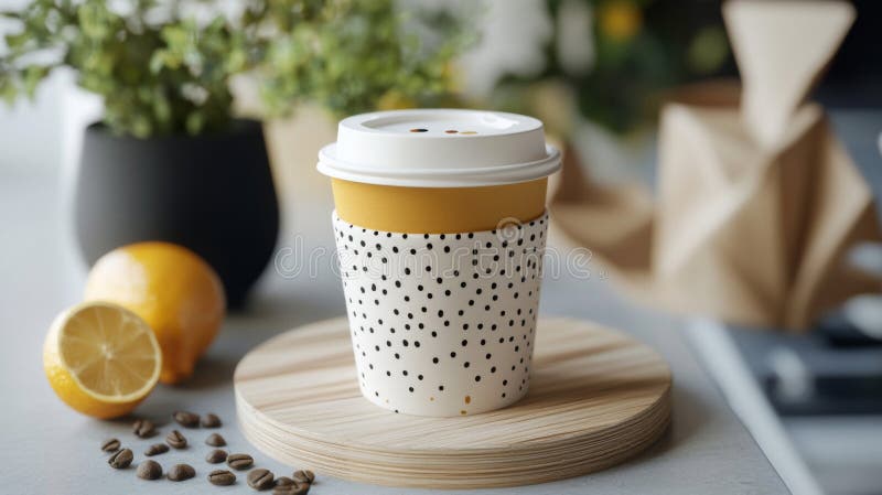 Yellow Coffee Cup with Lemon and Coffee Beans Stock Illustration ...