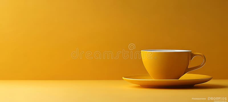 Yellow Coffee Cup and Saucer on Yellow Background, Minimalist Still ...