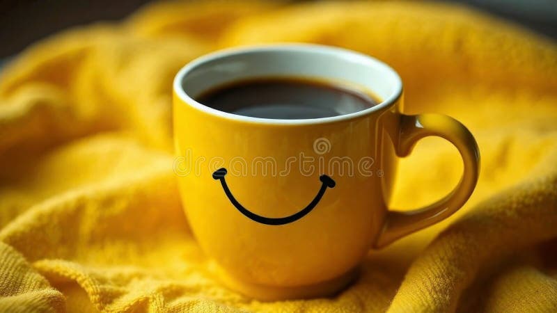 Yellow Coffee Cup with Smiling Black Smiley Face Stock Image - Image of ...