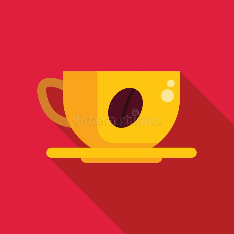 Yellow Coffee Cup Standing on Saucer with Coffee Bean Symbol on Red ...