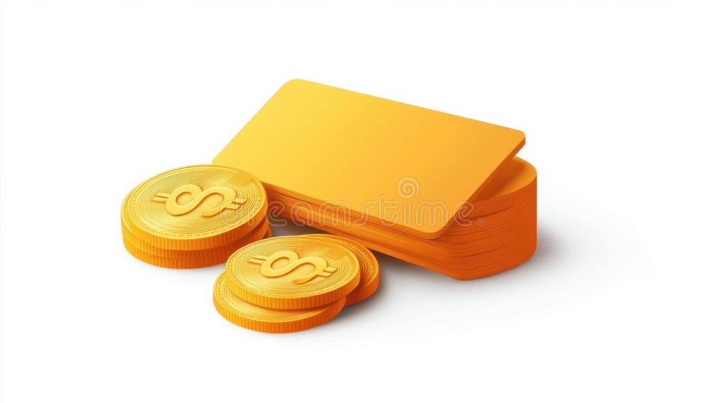 Yellow Coins and Card on a White Background with a Focus on Financial ...