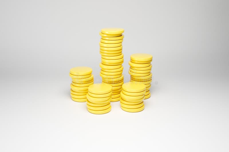 Yellow Coins Stack in Cartoon Style 3d Render. Stock Illustration ...