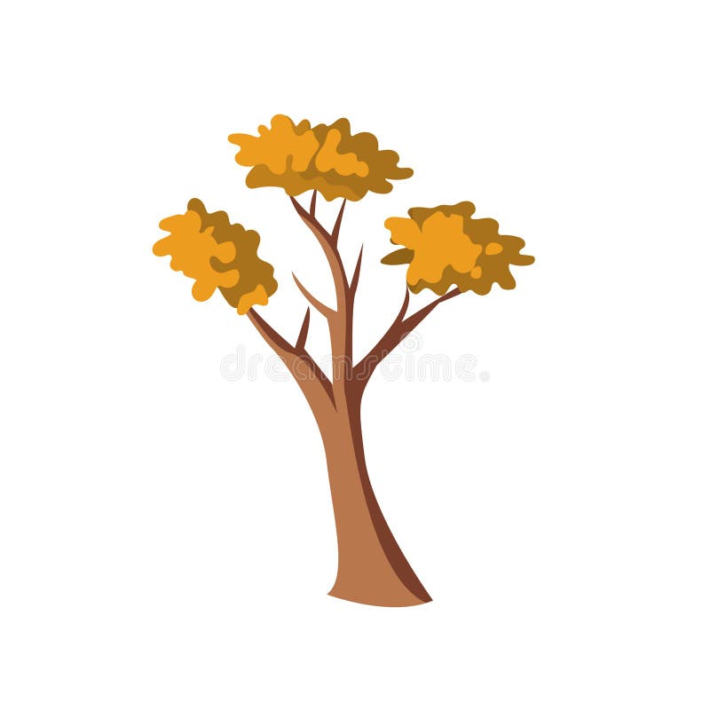 Yellow Color Autumn Tree, Cartoon Style Vector Illustration Stock ...