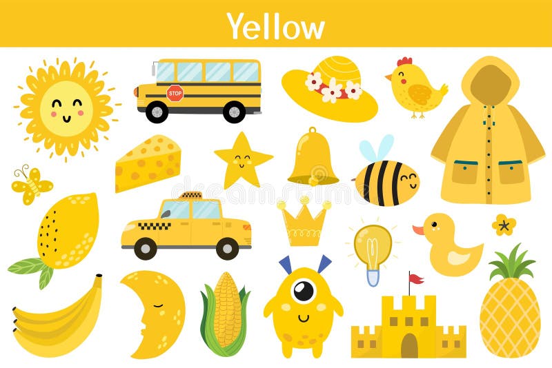 Set of Yellow Color Objects. Primary Colors Flashcard with Yellow ... Set of Yellow Color Objects. Primary Colors Flashcard with Yellow ...