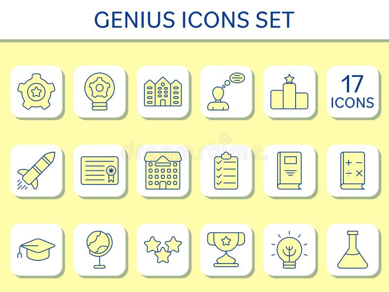 Yellow Color Set of Genius Square Icons in Flat Style Stock ...