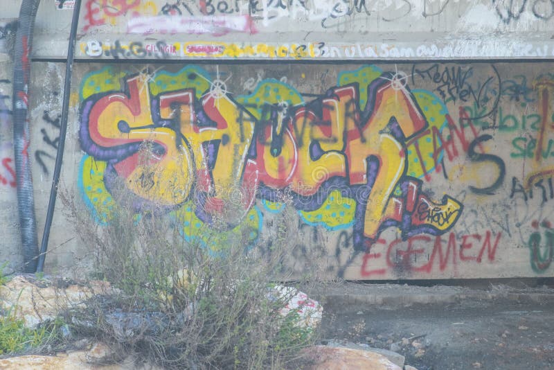 Graffiti, water edge, stock image. Image of lake, wall - 124334201