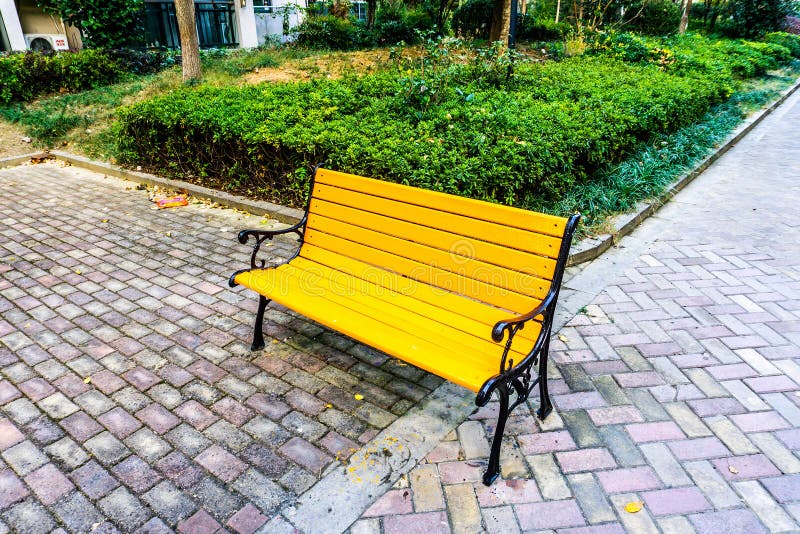 Yellow Colored Bench stock photo. Image of modern, city - 134100470