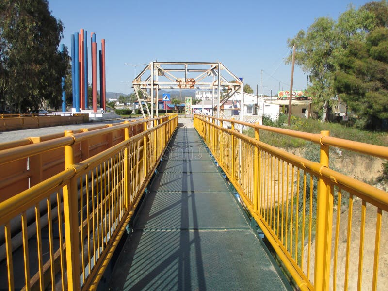Yellow Colored Bridge Over the Corinth Canal Stock Image - Image of ...