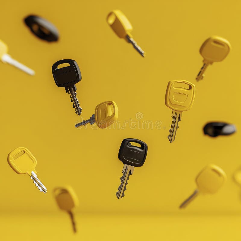 Yellow Colored Different Car Keys Floating in the Center of Image Stock ...