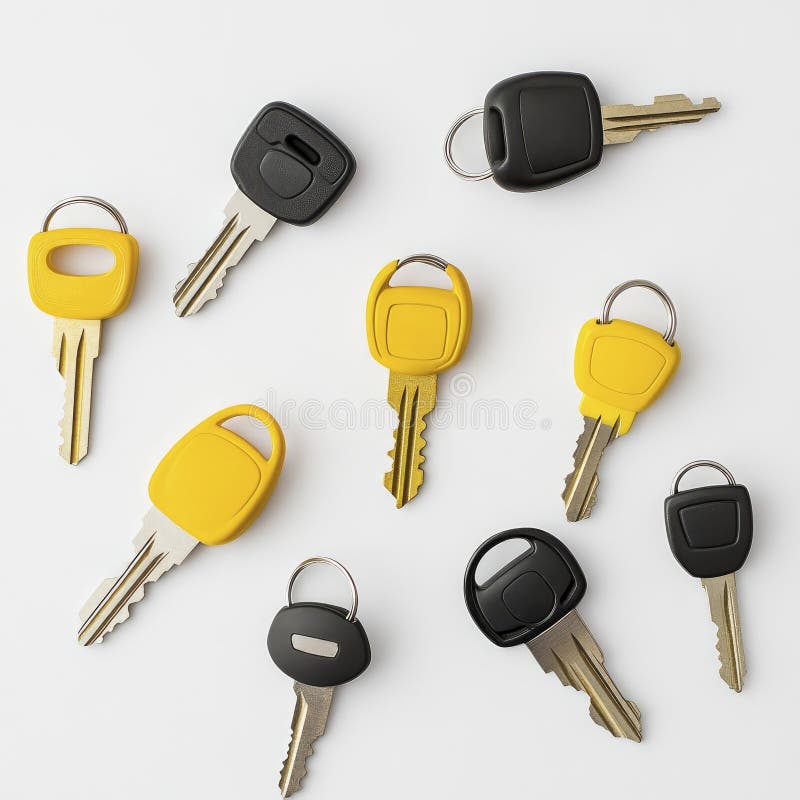 Yellow Colored Different Car Keys Floating in the Center of Image Stock ...