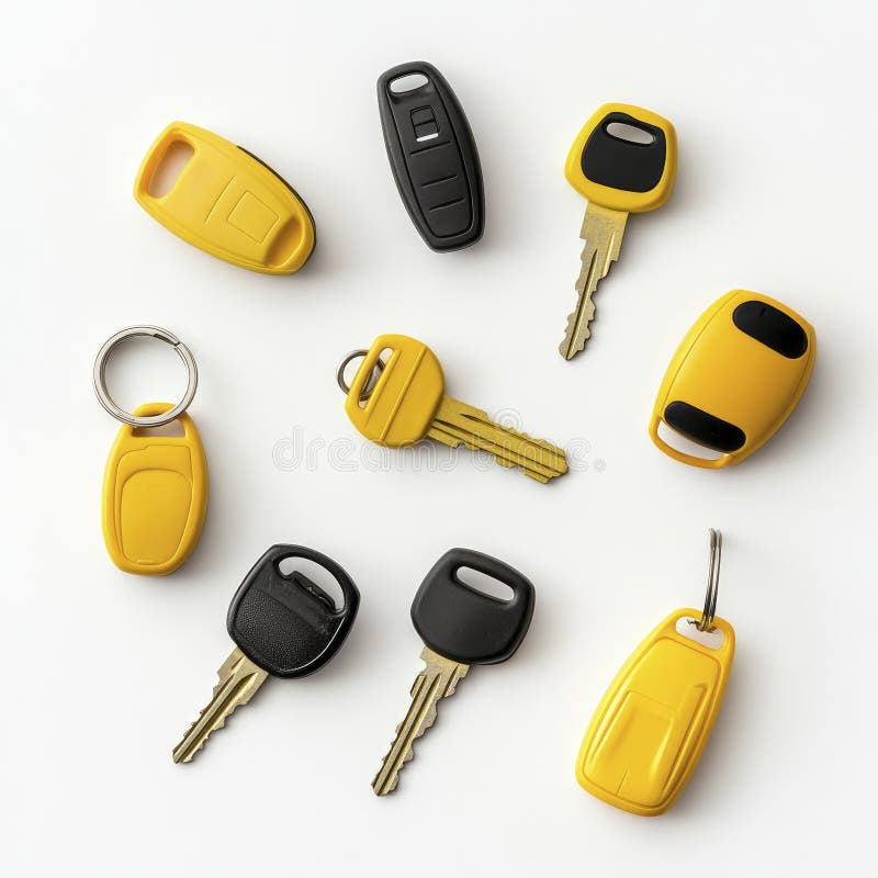 Yellow Colored Different Car Keys Floating in the Center of Image Stock ...