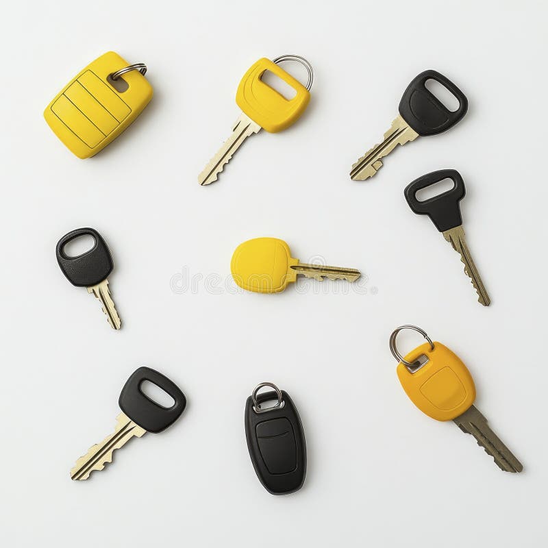 Yellow Colored Different Car Keys Floating in the Center of Image Stock ...