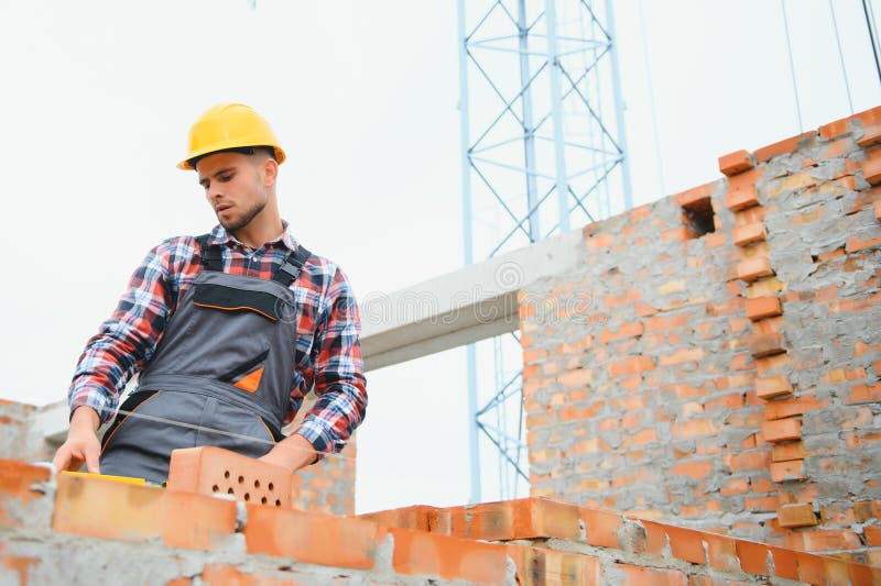 Yellow Colored Hard Hat. Young Man Working in Uniform at Construction ...