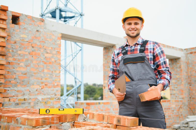 Yellow Colored Hard Hat. Young Man Working in Uniform at Construction ...