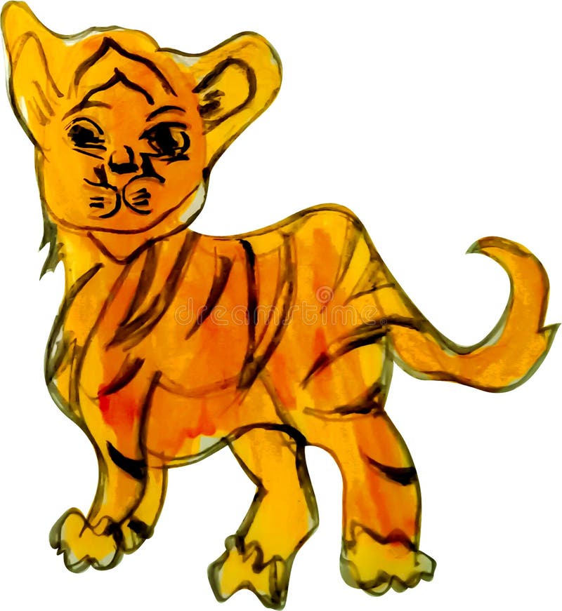 Yellow Colored Lion Cub Watercolor Art Stock Illustration ...