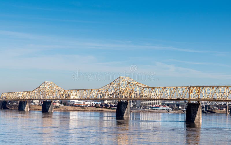 Yellow Colored Truss Bridge on Stone Pilings Stock Photo - Image of ...