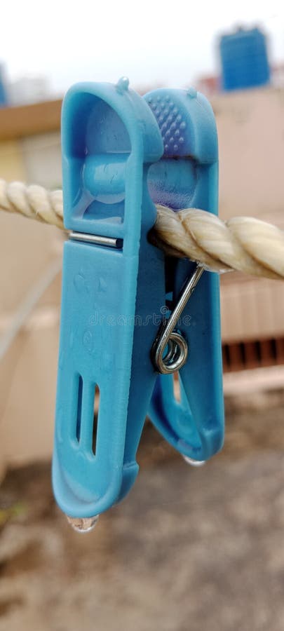 Blue colour Clothes pin. stock image. Image of hand - 259005653